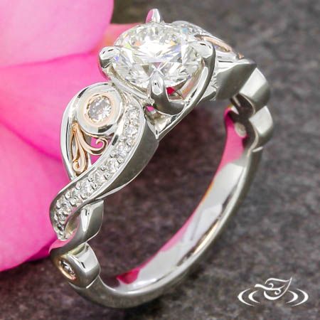 Two Toned Swirl Detailed Diamond Engagement Ring