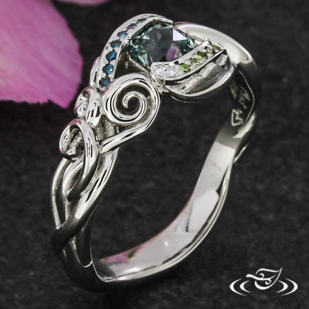 Organic Mounting Representing Water And Mount Rainier.