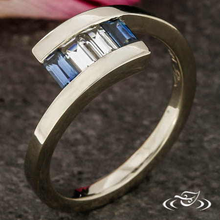 Faux Tension Set Baguette Sapphire Engagement Ring