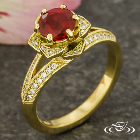Split Shoulder Floral Halo Engagement Ring