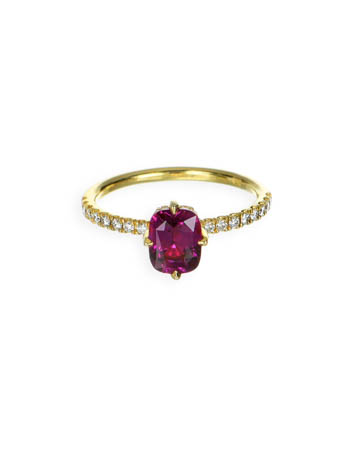 Magenta Sapphire & Hidden Halo Diamond Compass Set Ring