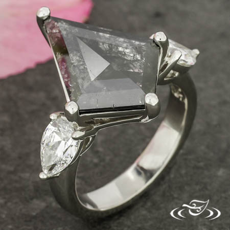 Three Stone Rustic Diamond Engagement Ring Ring