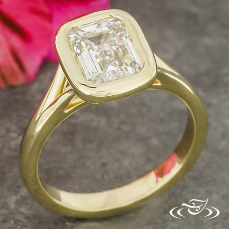 Split Shank Emerald Cut Bezel Engagement Ring
