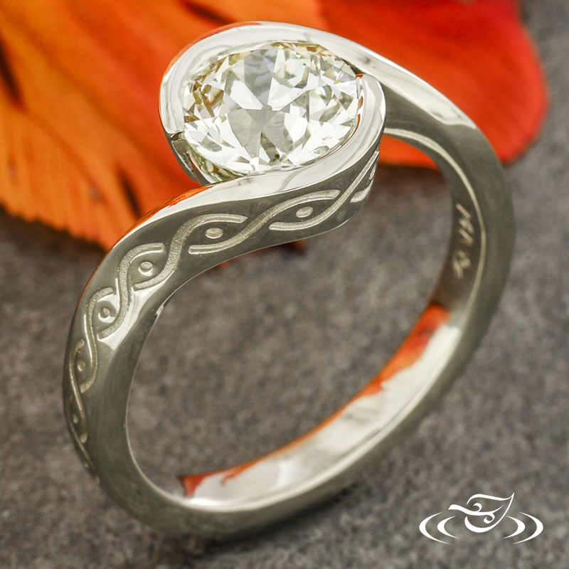 Guilloche Pattern Engagement Ring