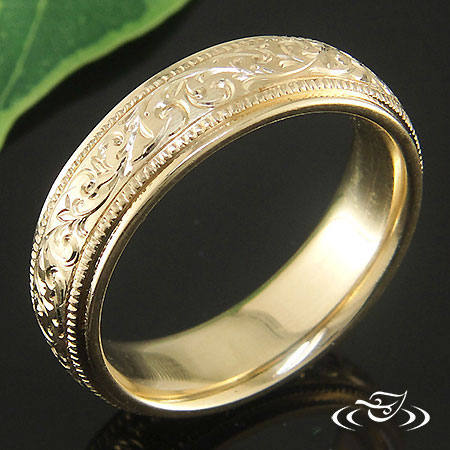 6Mm Engraved Yellow Gold Band